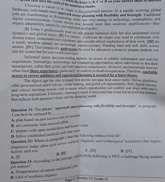 Question 31: The phrase "approach career | StudyX