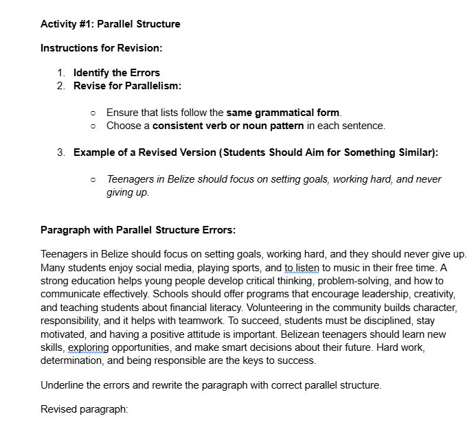 Activity #1: Parallel Structure | StudyX