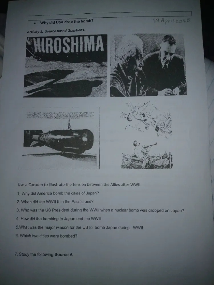 Why did USA drop the bomb? Activity 1. | StudyX