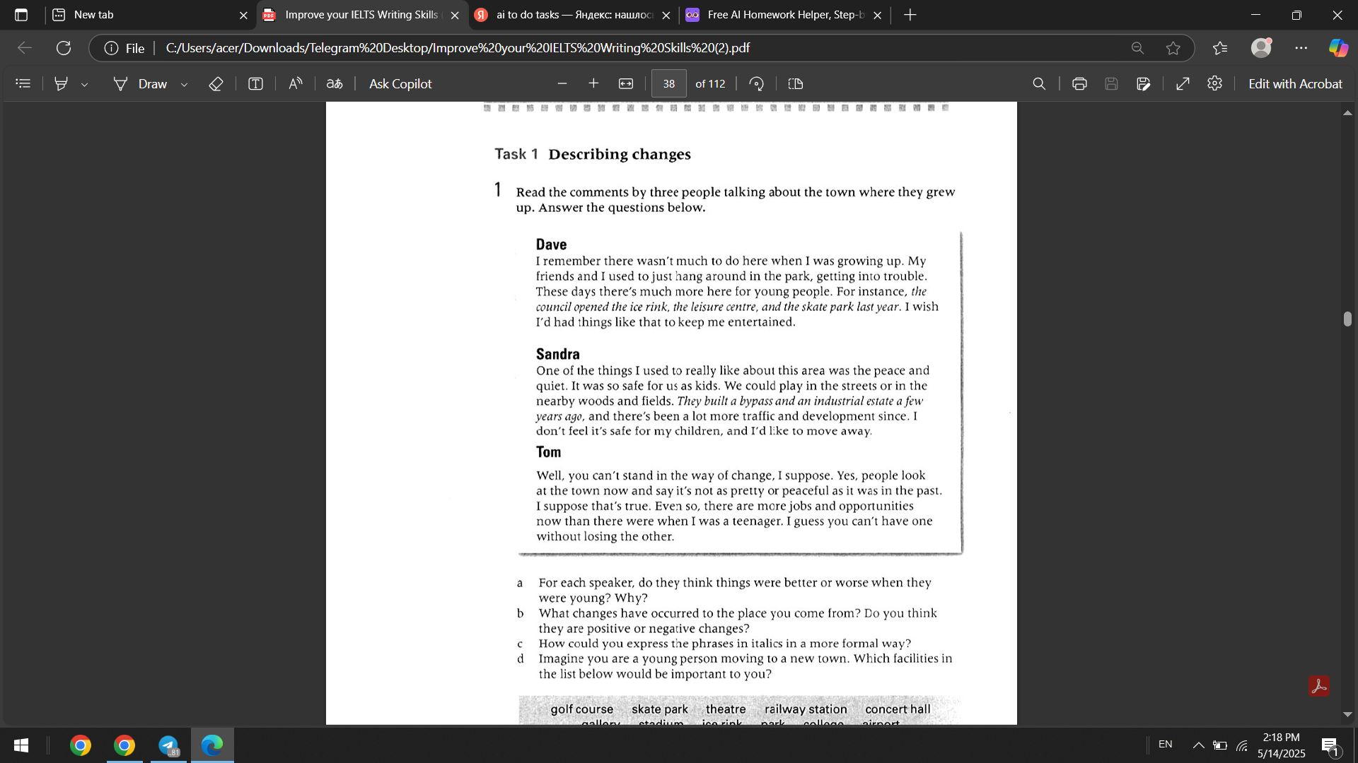 Task 1 Describing changes 1 Read the | StudyX