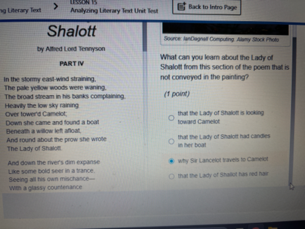 What can you learn about the Lady of Shalott | StudyX