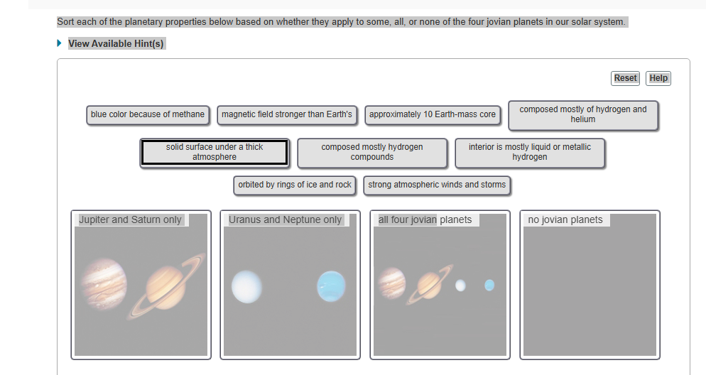 Sort each of the planetary properties below | StudyX