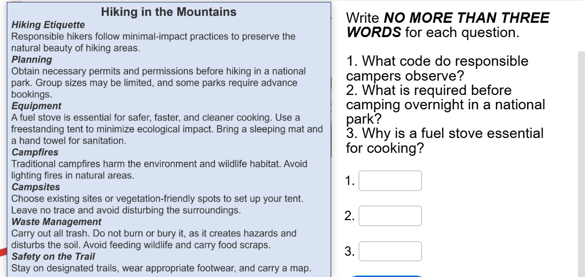 Write NO MORE THAN THREE WORDS for each | StudyX