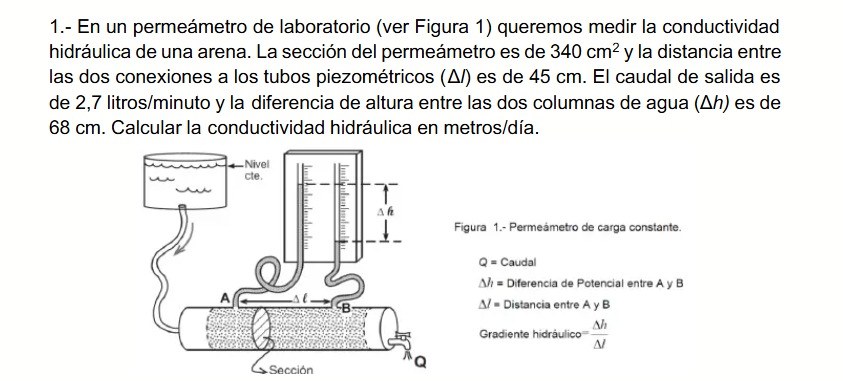 1.- En un permeámetro de laboratorio (ver | StudyX