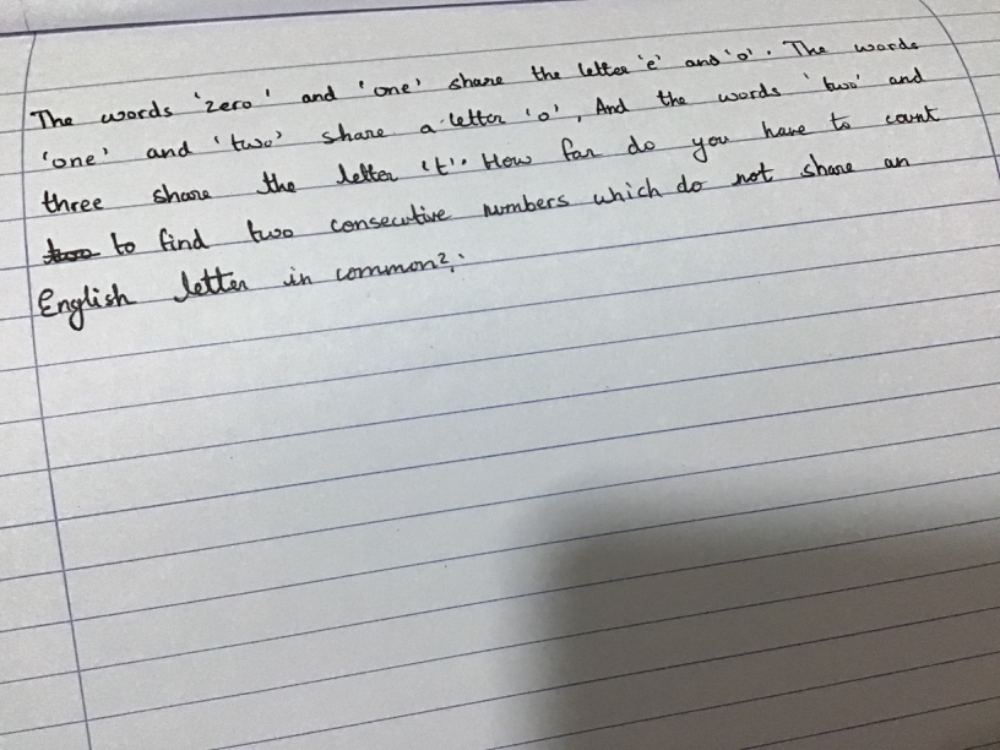 The words 'zero' and 'one' share the letter