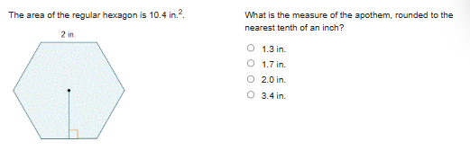 The area of the regular hexagon is 10.4 | StudyX