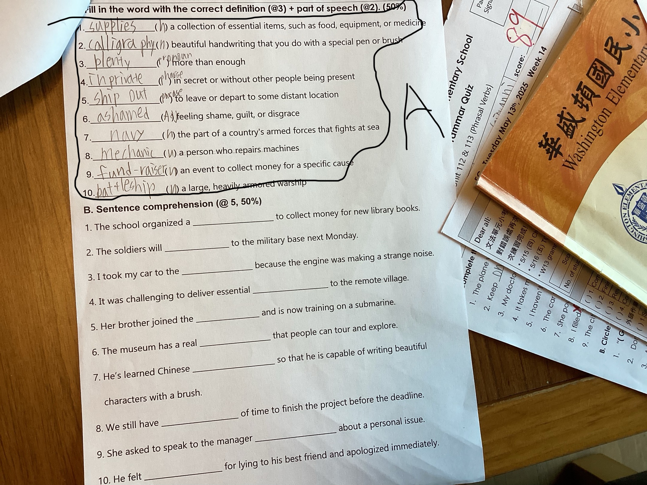 Fill in the word with the correct definition | StudyX