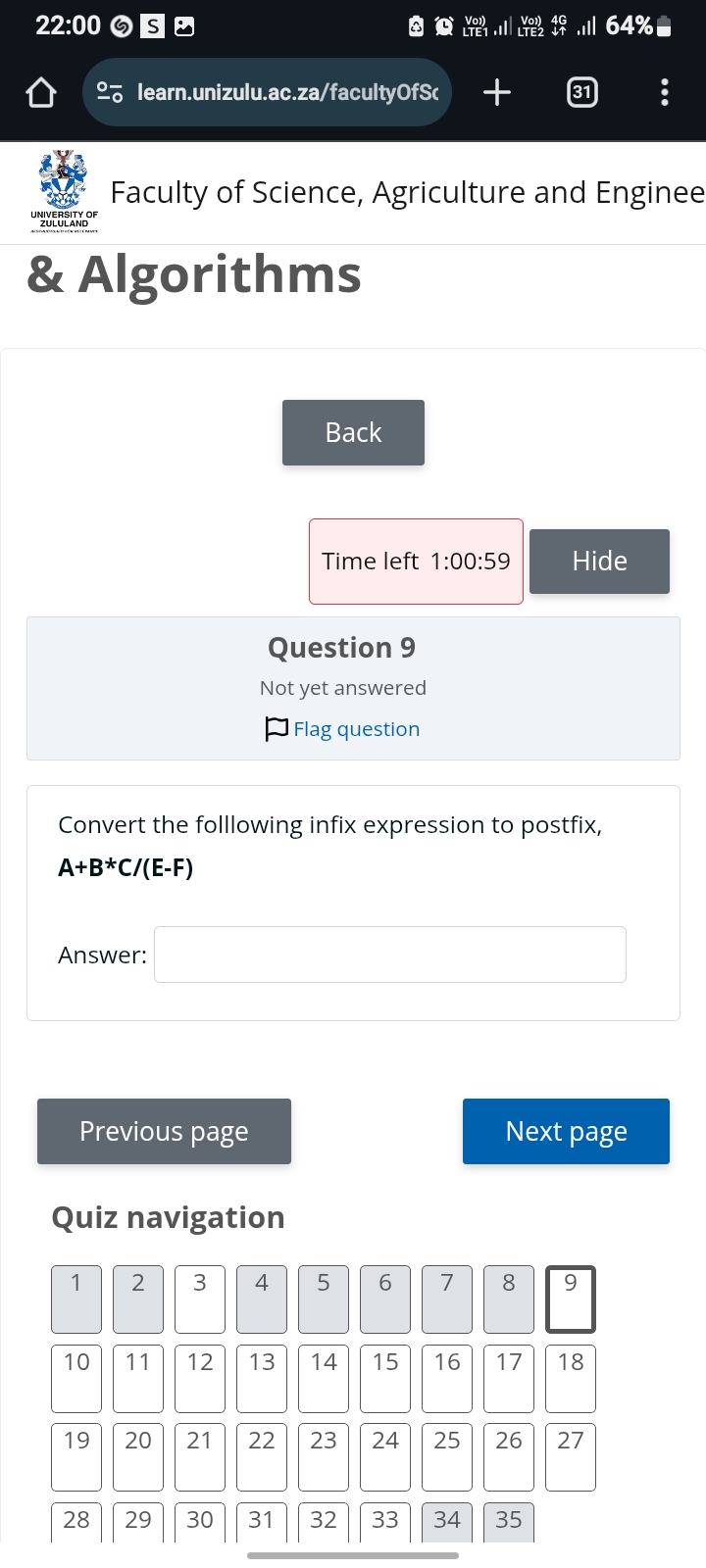 Convert the folllowing infix expression to | StudyX