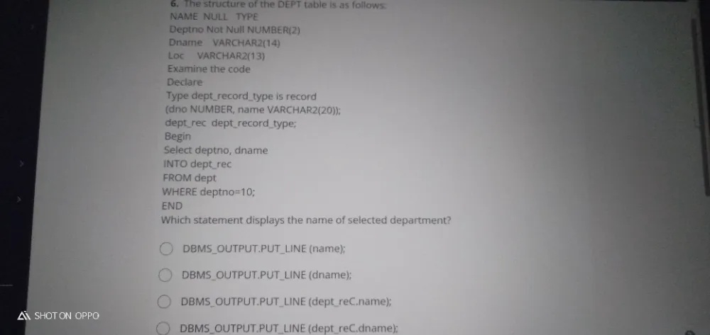 6. The structure of the DEPT table is as | StudyX
