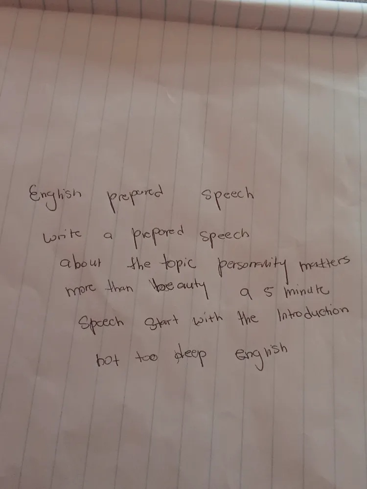 English prepared speech Write a prepared | StudyX