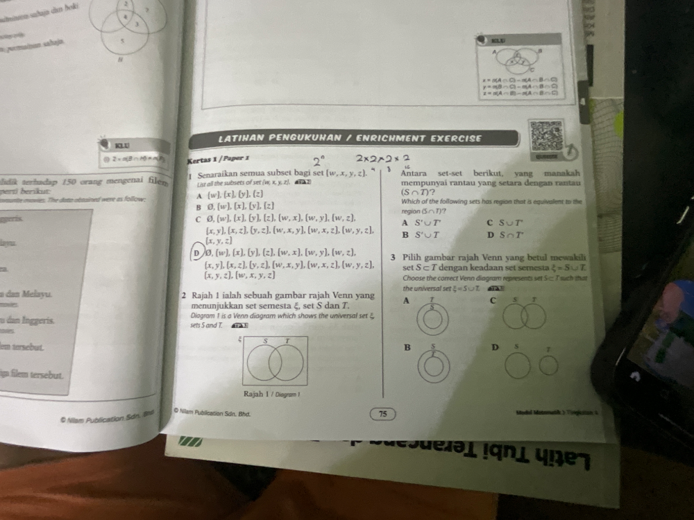 1 Senaraikan semua subset bagi set {w, x, y, | StudyX