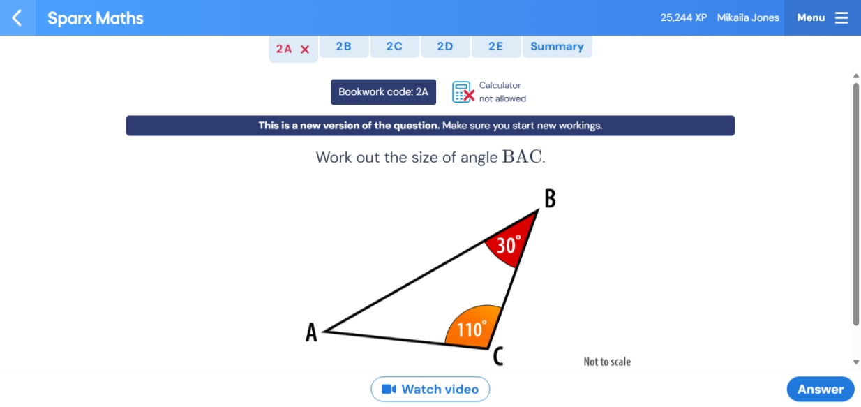 Work out the size of angle BAC. ``` A | | StudyX
