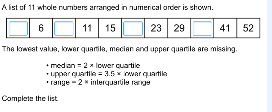 A list of 11 whole numbers arranged in | StudyX