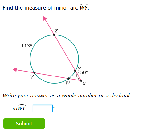 Find the measure of minor arc ${WY}$. Write | StudyX