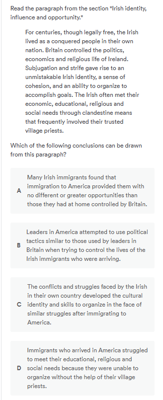 Read the paragraph from the section "Irish | StudyX