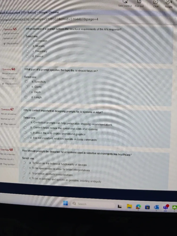 Question 45 What element of a prompt | StudyX