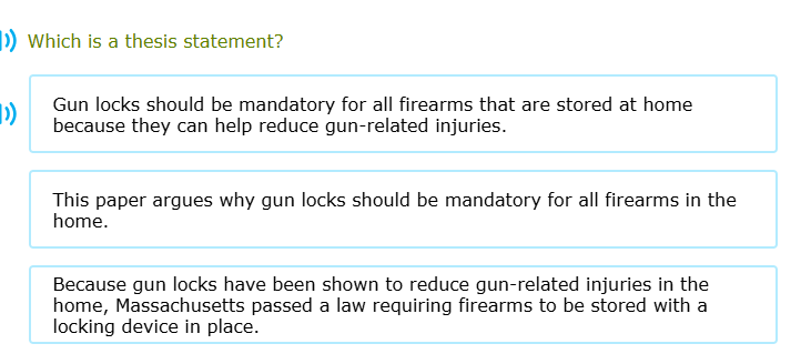Which is a thesis statement? Gun locks | StudyX