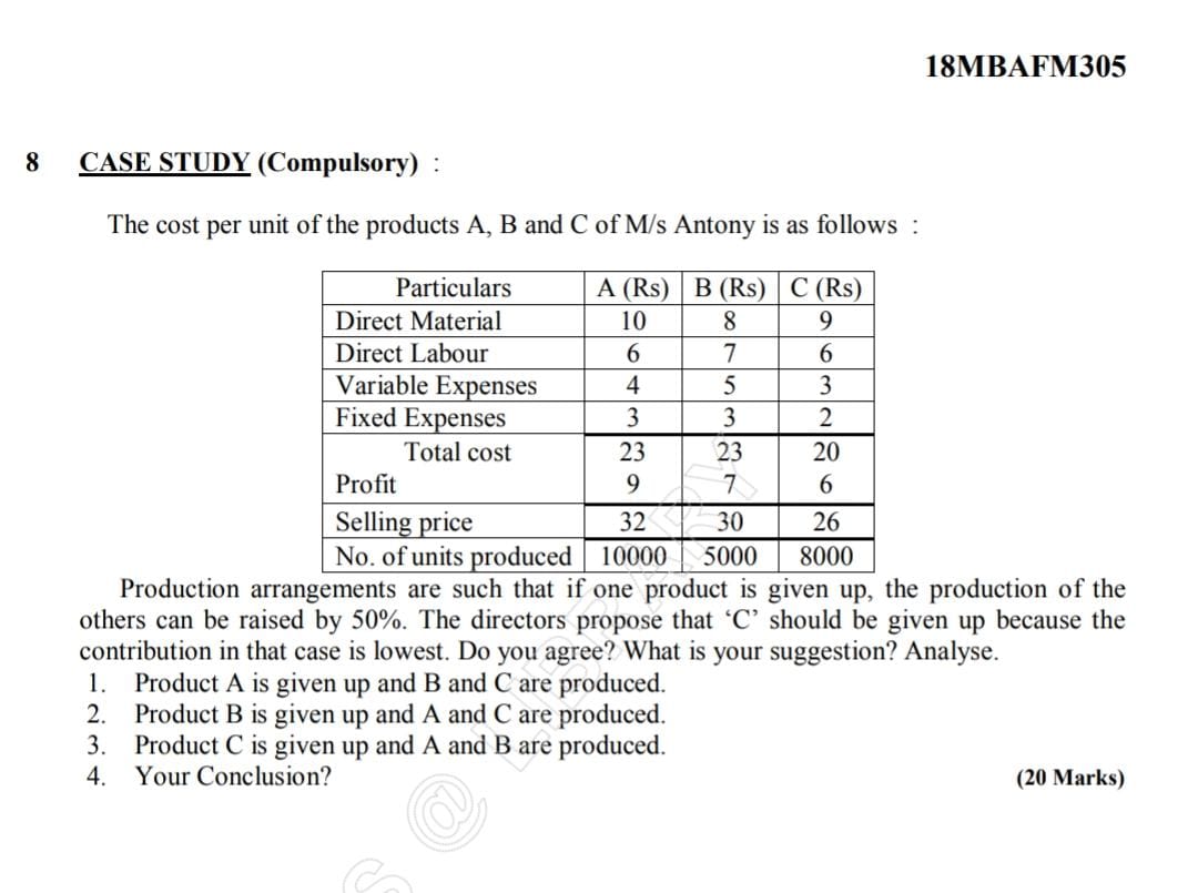 The cost per unit of the products A, B and C | StudyX