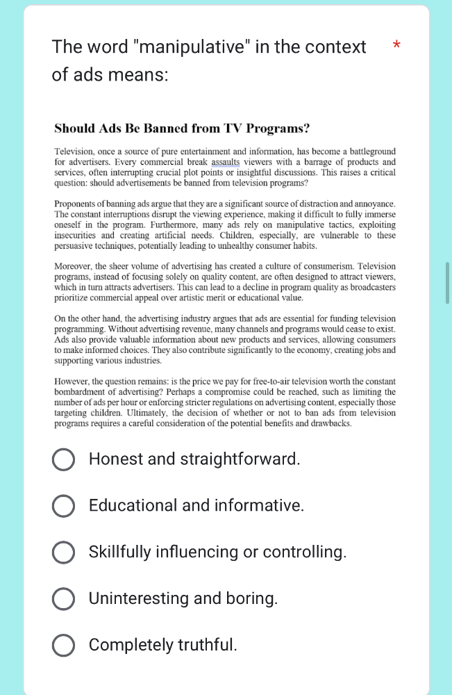 The word "manipulative" in the context of | StudyX