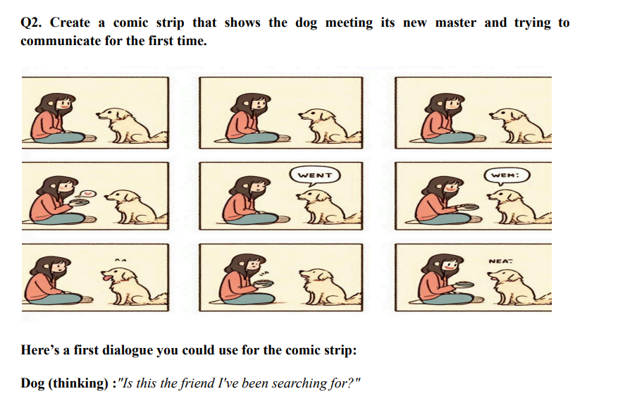 Q2. Create a comic strip that shows the dog | StudyX