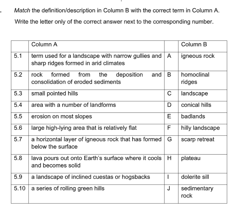 Match the definition/description in Column B | StudyX