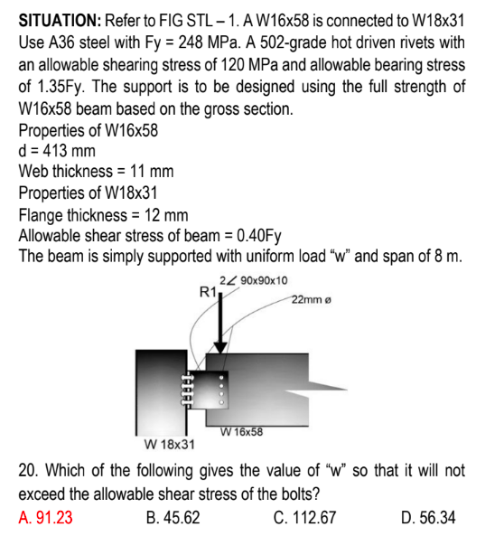 SITUATION: Refer to FIG STL - 1. A W16x58 is | StudyX