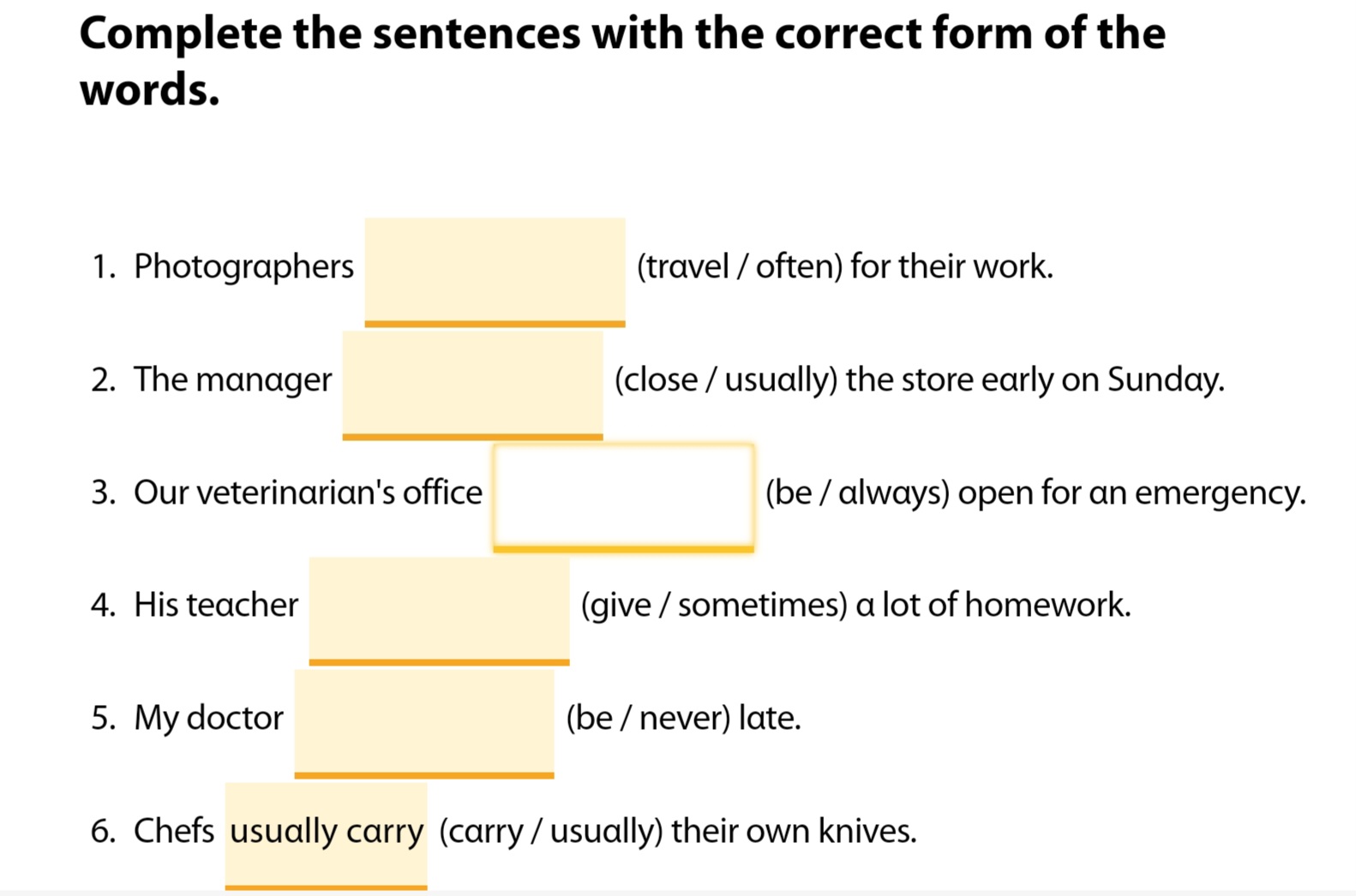Complete the sentences with the correct form | StudyX