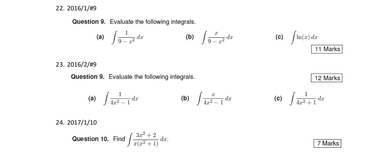 22 2016 / 1 / 9 Question 9 Evaluate the