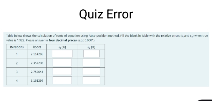 Quiz Error Table below shows the calculation | StudyX