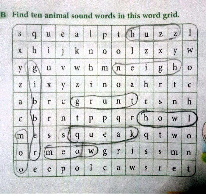 B Find ten animal sound words in this word | StudyX