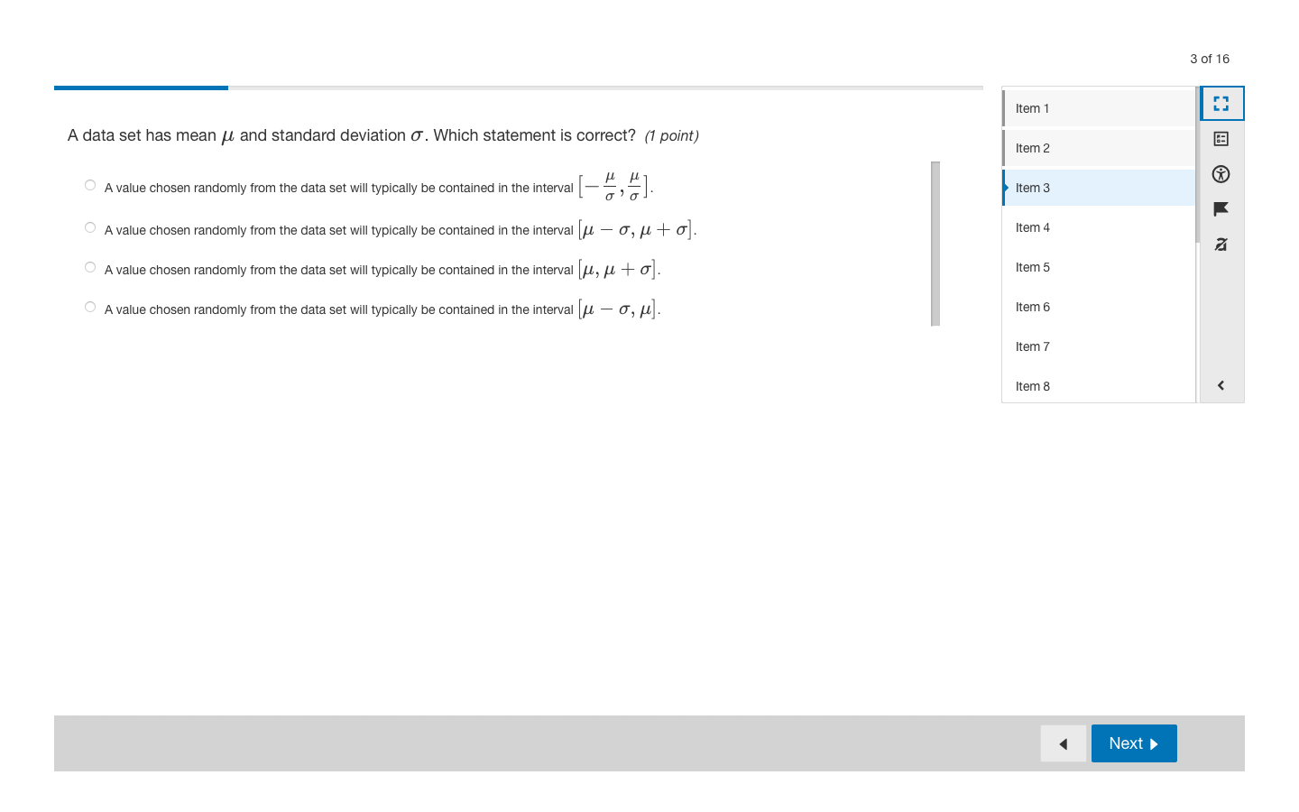 3 of 16 A data set has mean and standard | StudyX