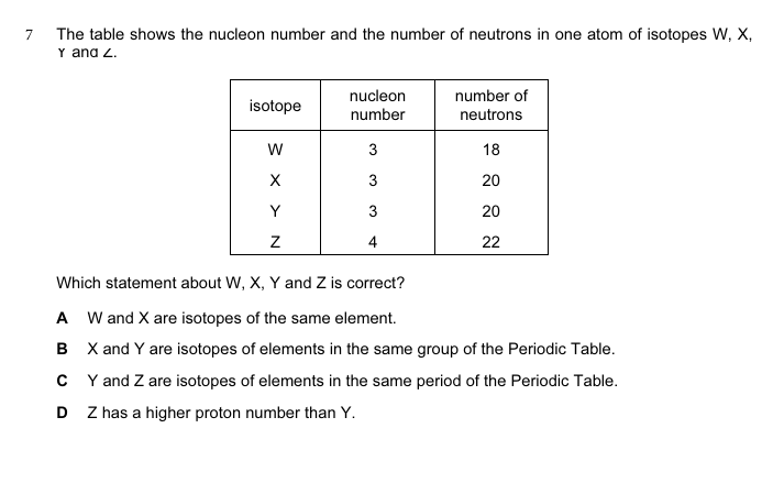 7 The table shows the nucleon number and | StudyX