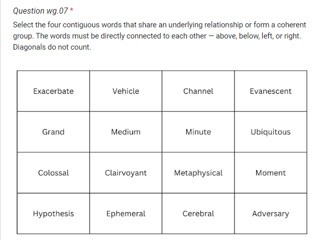 Question wg07 Select the four contiguous