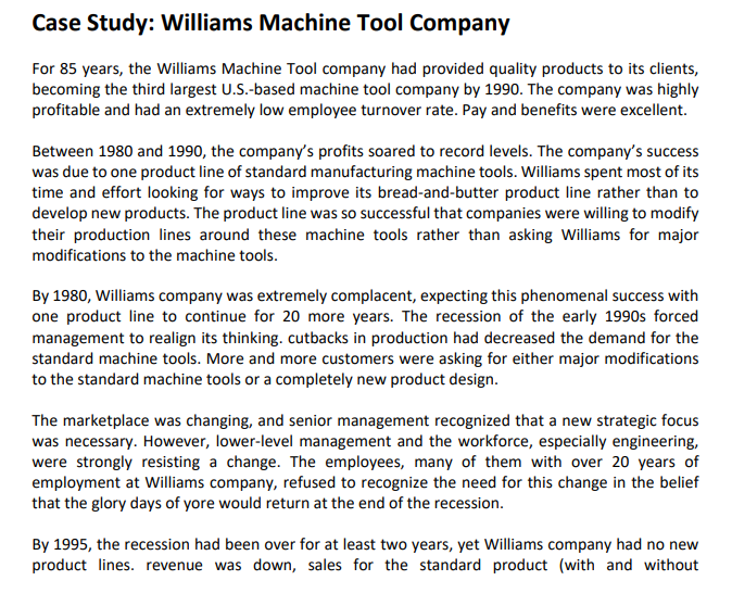 Case Study Williams Machine Tool Company | StudyX