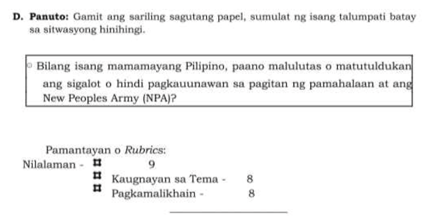 D Panuto Gamit ang sariling sagutang papel | StudyX