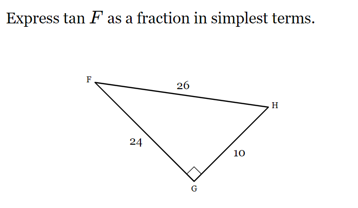 Express tan F as a fraction in simplest | StudyX