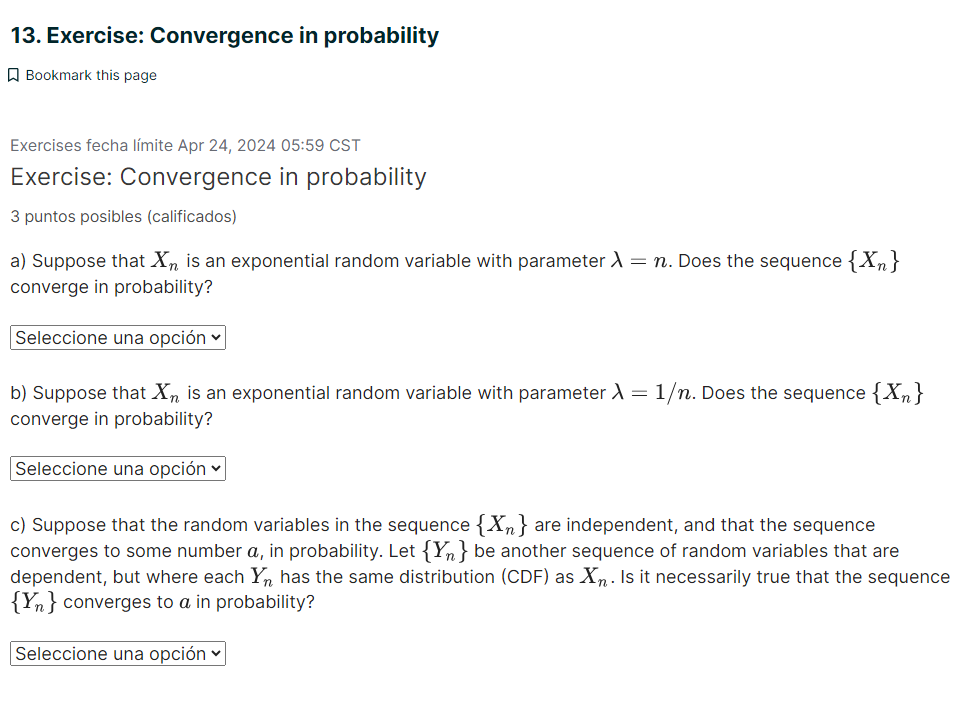 13 Exercise Convergence in probability | StudyX