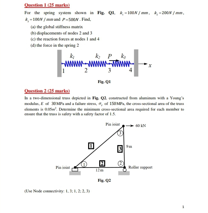 Question 1 (25 marks) For the spring system | StudyX