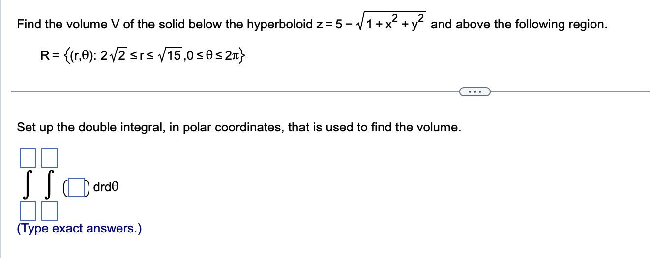 Find the volume V of the solid below the | StudyX