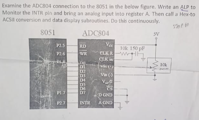 Examine the ADC804 connection to the 8051 | StudyX