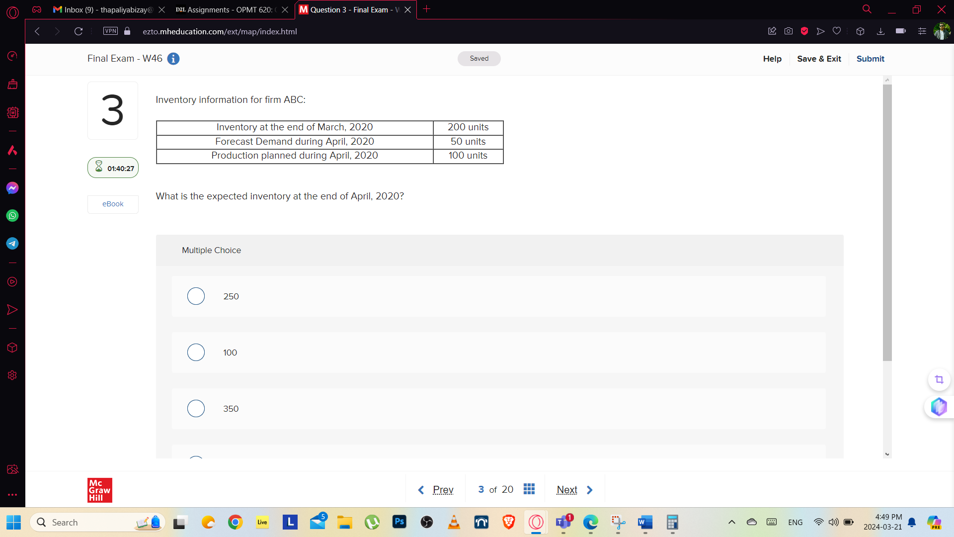 Final Exam - W46 i Saved Help Save Exit | StudyX