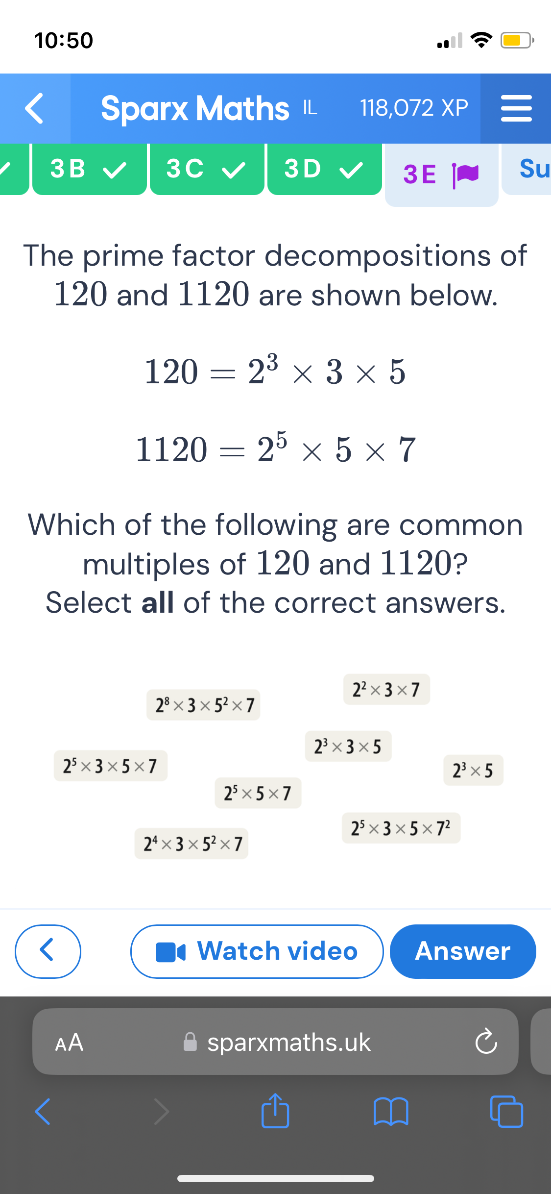 1050 Sparx Maths IL 118072 XP 3 B 3 C 3 D 3 | StudyX