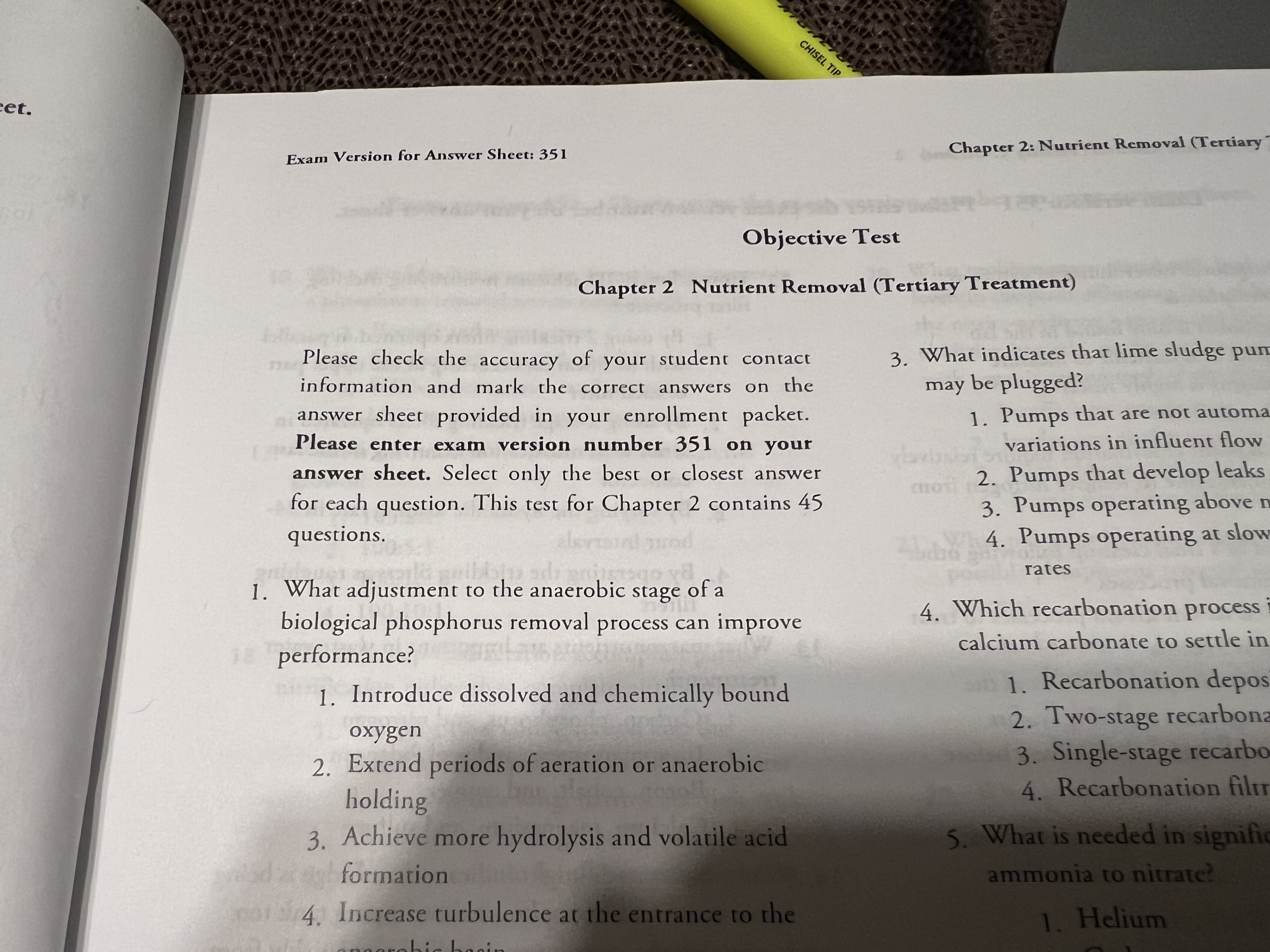 Exam Version for Answer Sheet 351 Chapter 2 | StudyX