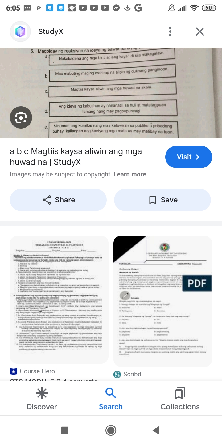 605 90 StudyX 5 Magbigay ng reaksiyon sa | StudyX