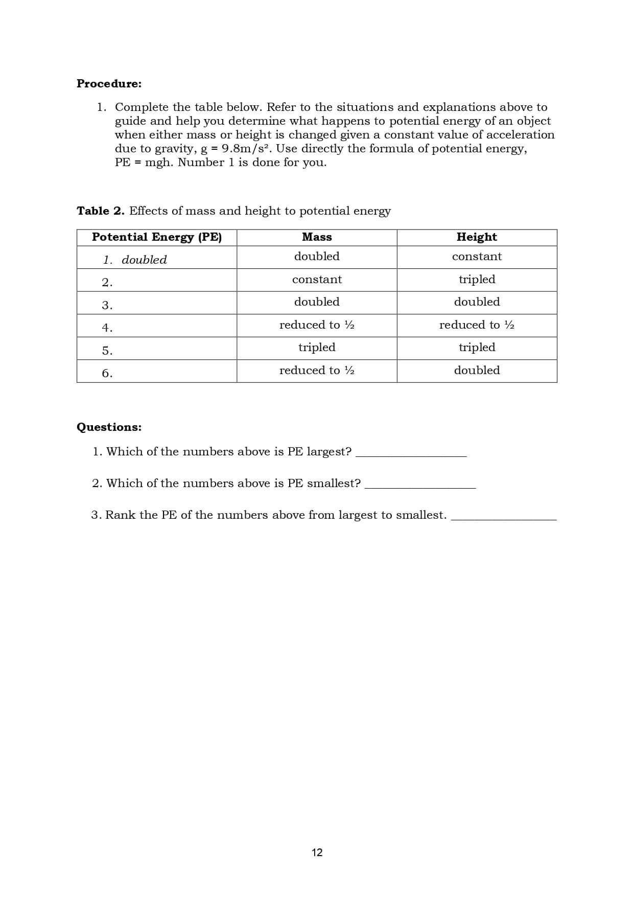 Procedure 1 Complete the table below Refer | StudyX