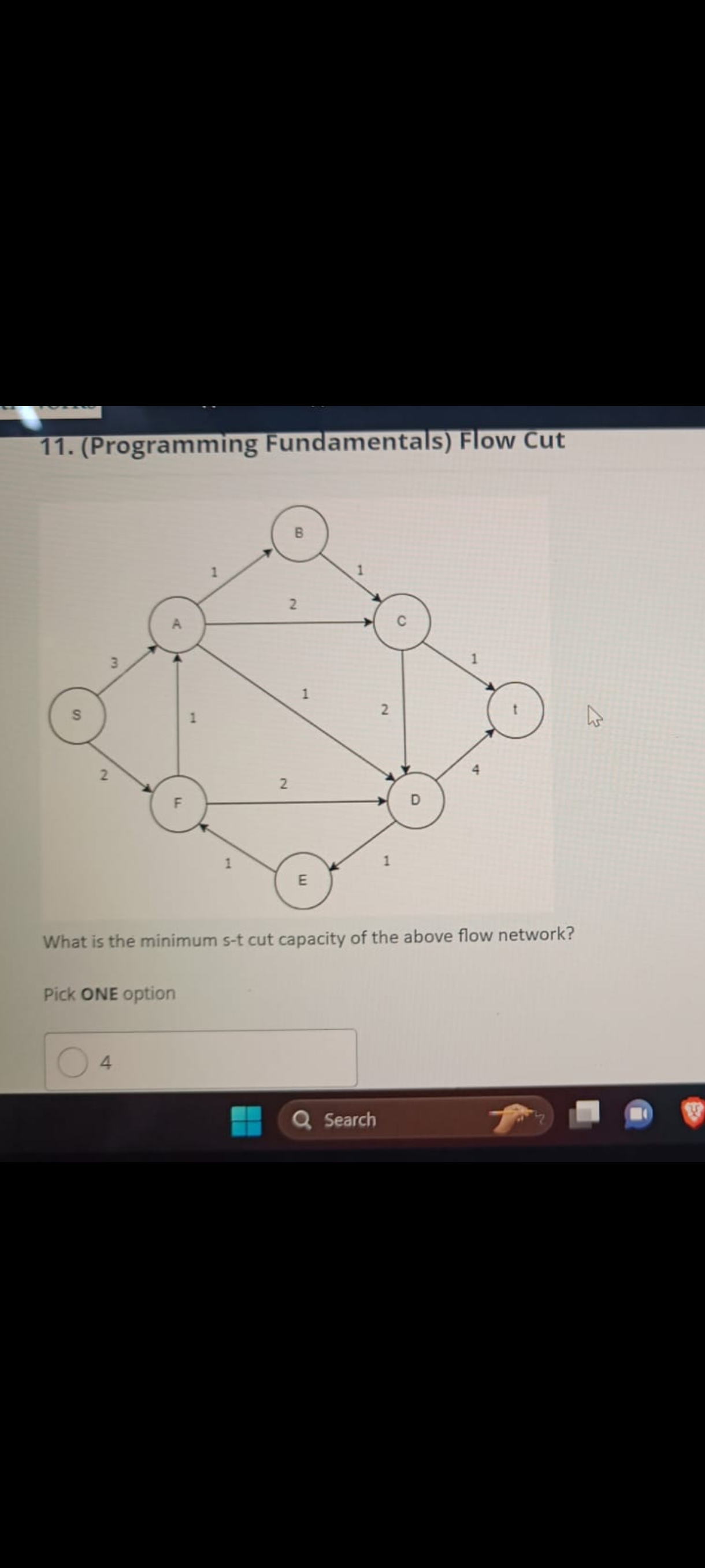 What is minimum s-t cut capacity 11 | StudyX