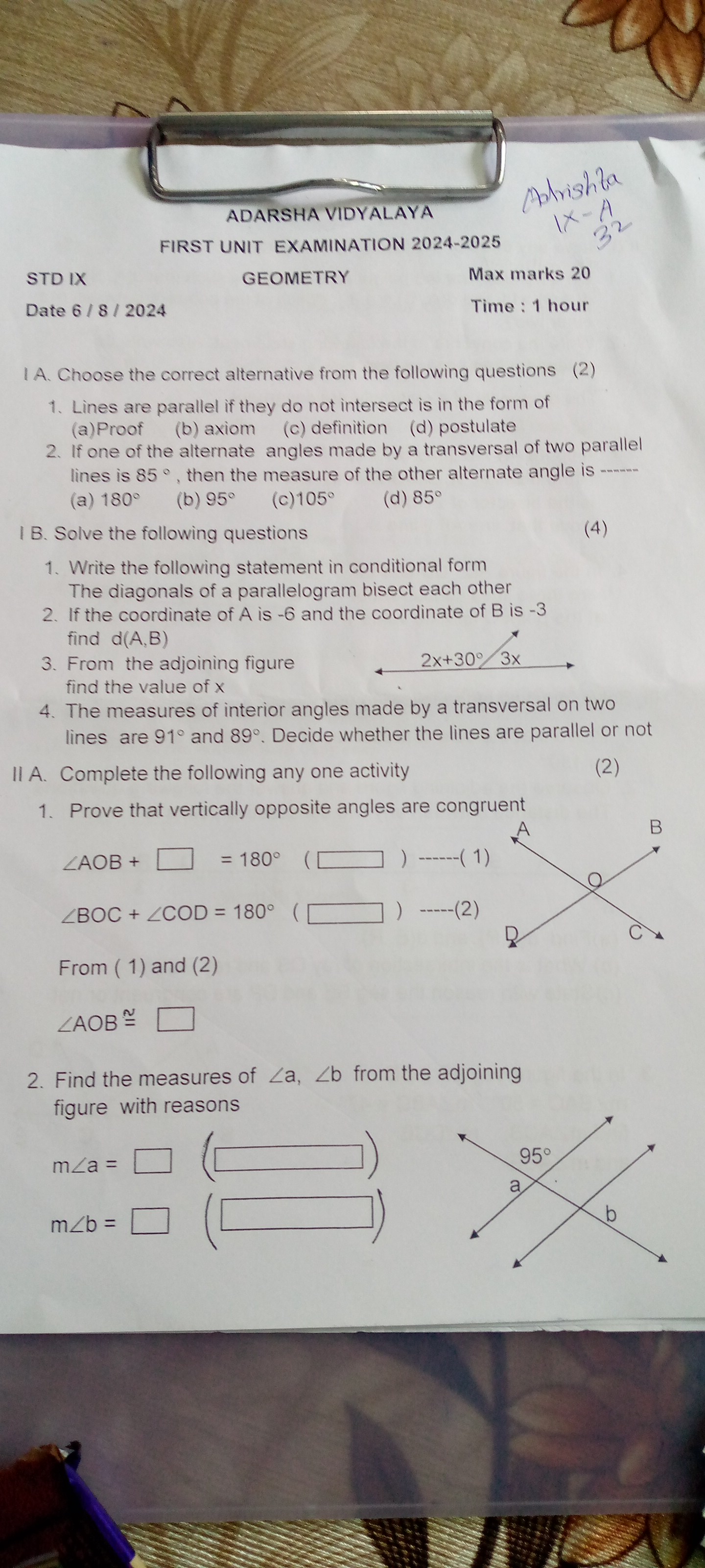 ADARSHA VIDYALAYA Adrisha FIRST UNIT | StudyX