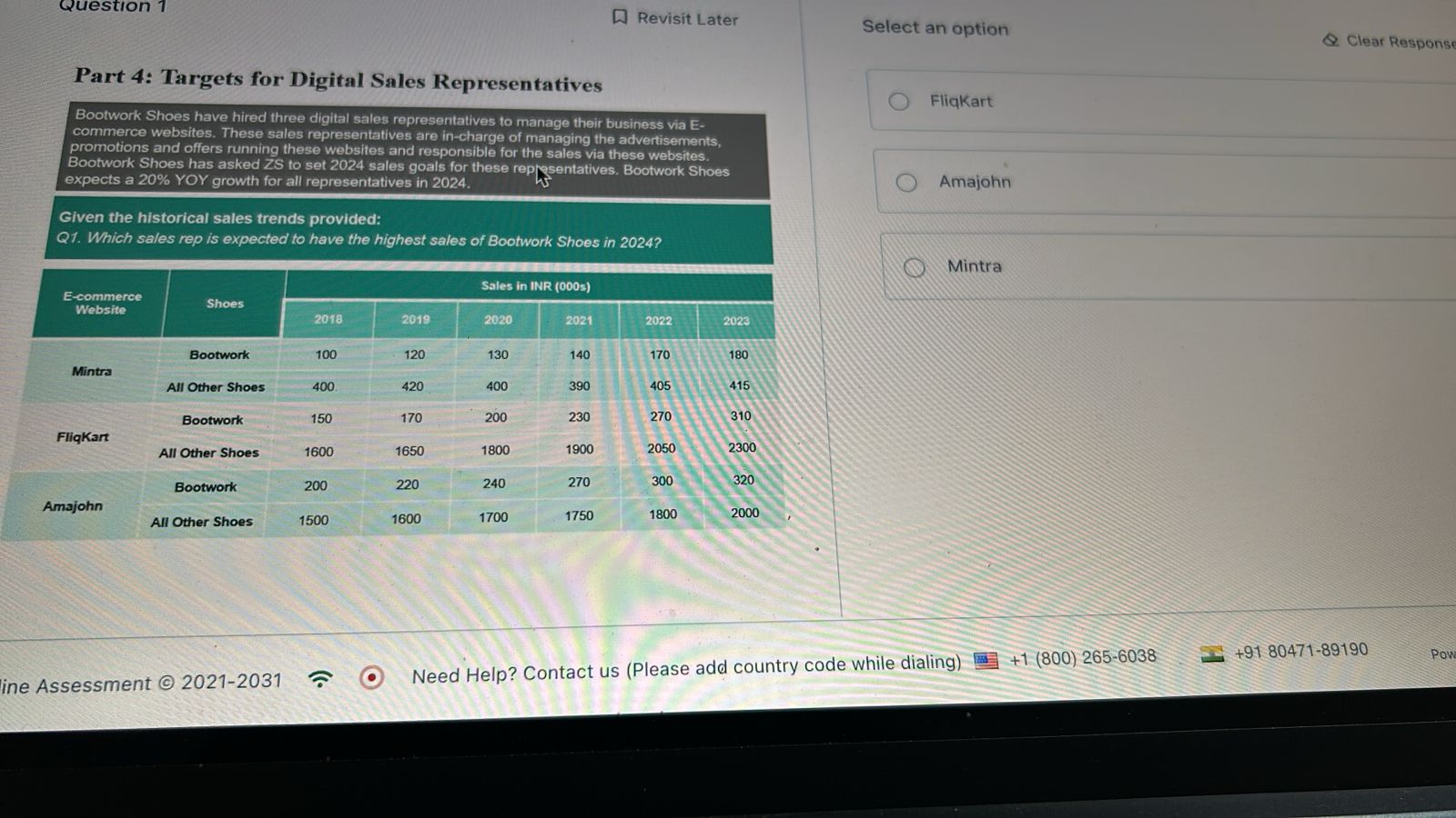Question 1 Revisit Later Select an option | StudyX