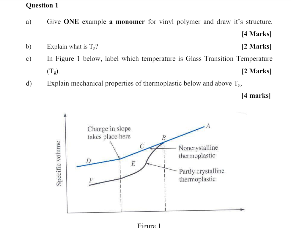Question 1 a) Give ONE example a monomer | StudyX
