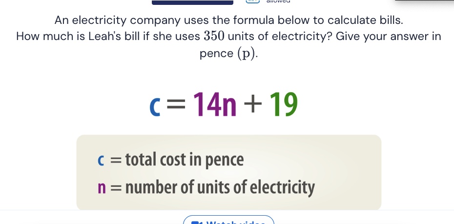 An electricity company uses the formula | StudyX